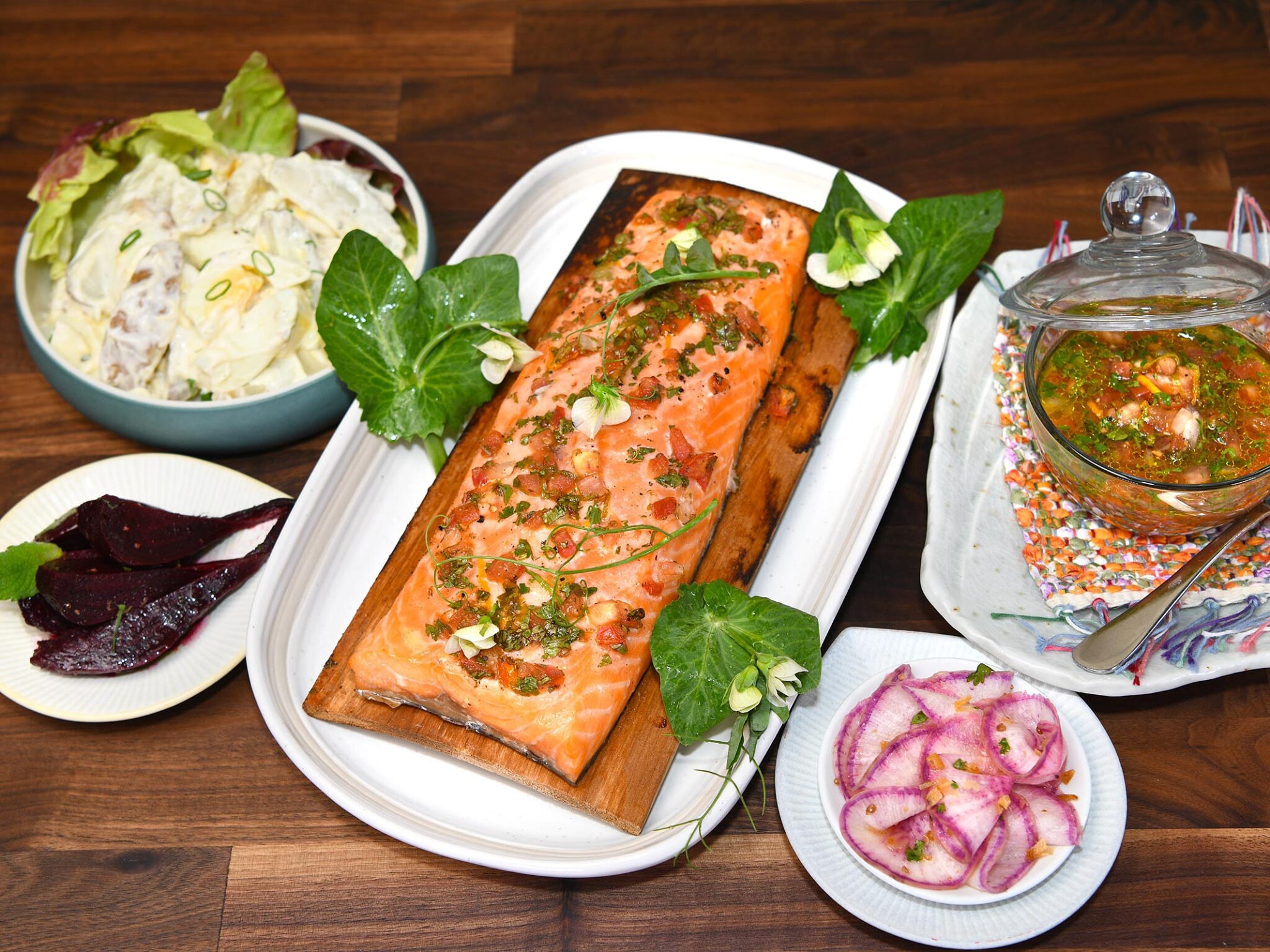 Plank-Roasted Chilean Salmon with Citrus-Cilantro Salsa · Celebrate Jacques